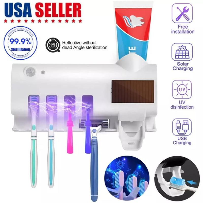 UV Light Sterilizer Toothbrush Holder Cleaner Toothpaste Dispenser ...