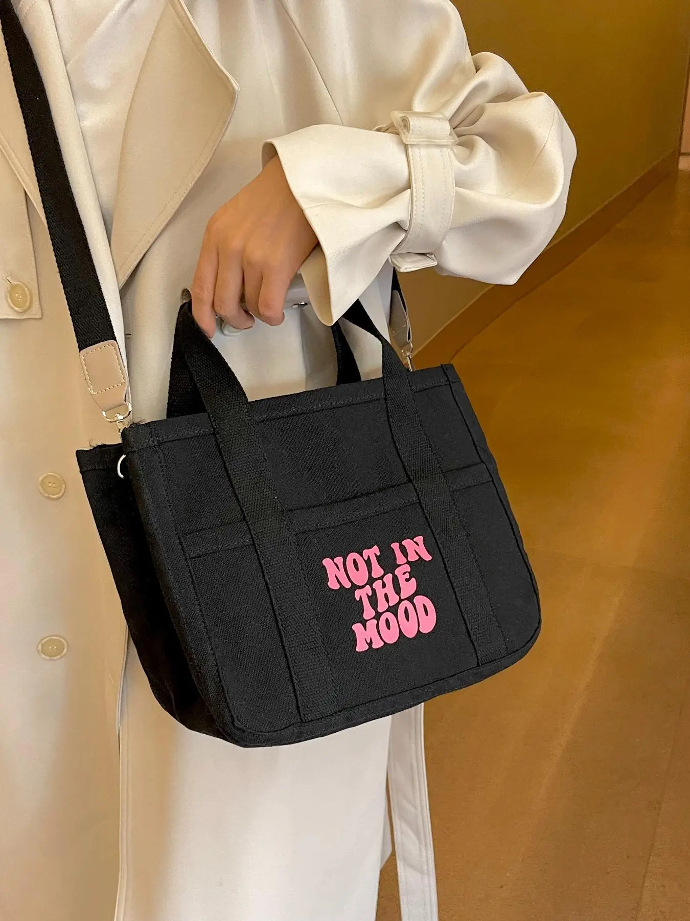 Women's Solid Color Canvas Tote Bag for School with Removable Bottom ...