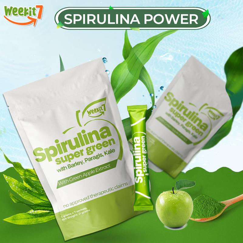 Weekit7 Spirulina Powder 4 in 1 Drink with Barley, Kale and Paragis ...