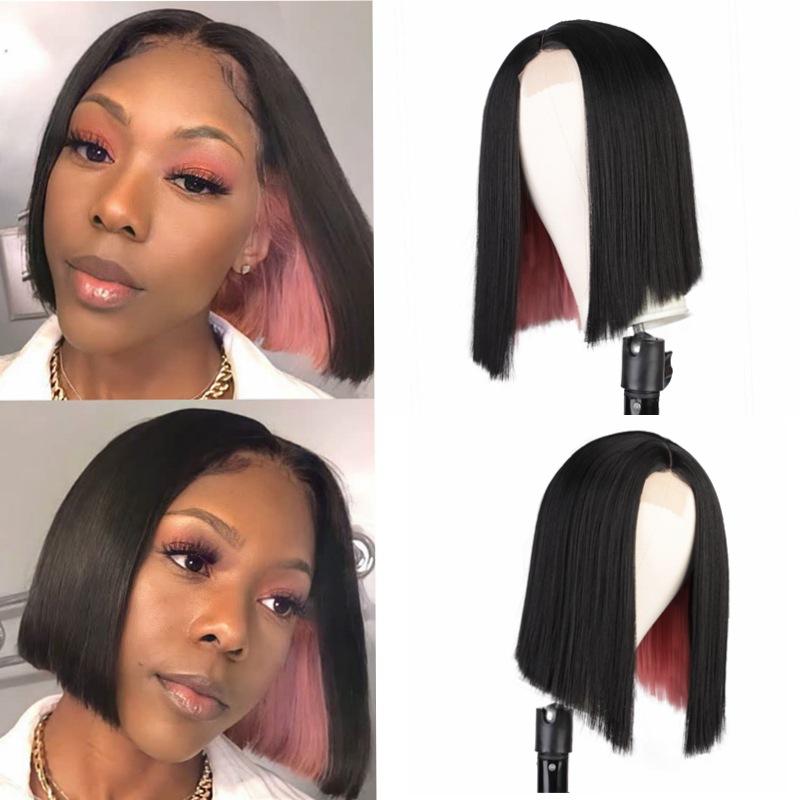 Hanging Ear Dyed Short Straight Hair Bobhaircut Wig Female Wigs ...