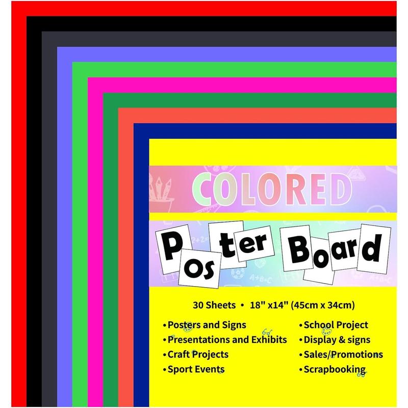 30 Pcs 14x18 Poster Board 10 Assorted Color Blank Graphic Display Boar ...