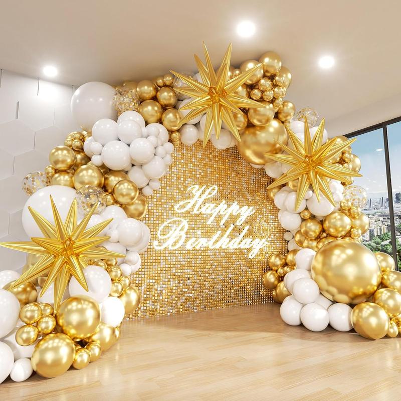 White and Gold Balloon Arch Kit, 146Pcs Explosion Star White - TikTok Shop