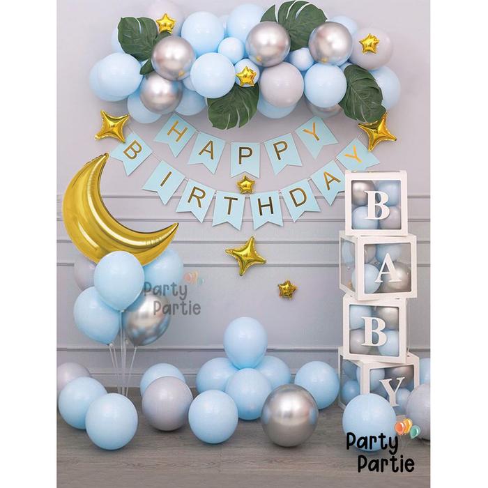 Promo [Arch Set] Moon Flag Blue Silver theme / Paket Balon Rantai Biru ...