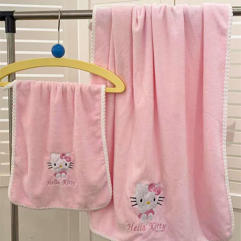 Pink Hello Kitty bath towel-ultra-soft coral fleece, non-shedding ...