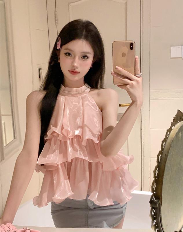 KC House áo yếm cổ tầng tiểu thư chất tơ óng Nữ Top Women Ong - TikTok Shop Vietnam
