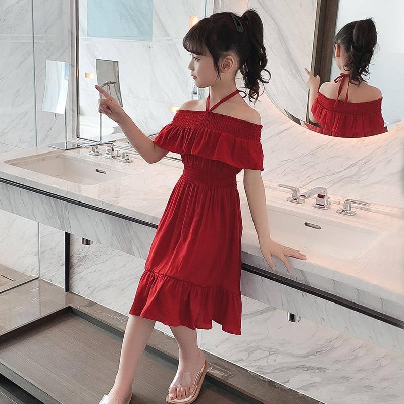 Girls' off-Shoulder Dress 2024 New Beach Little Girl Super Fashionable ...