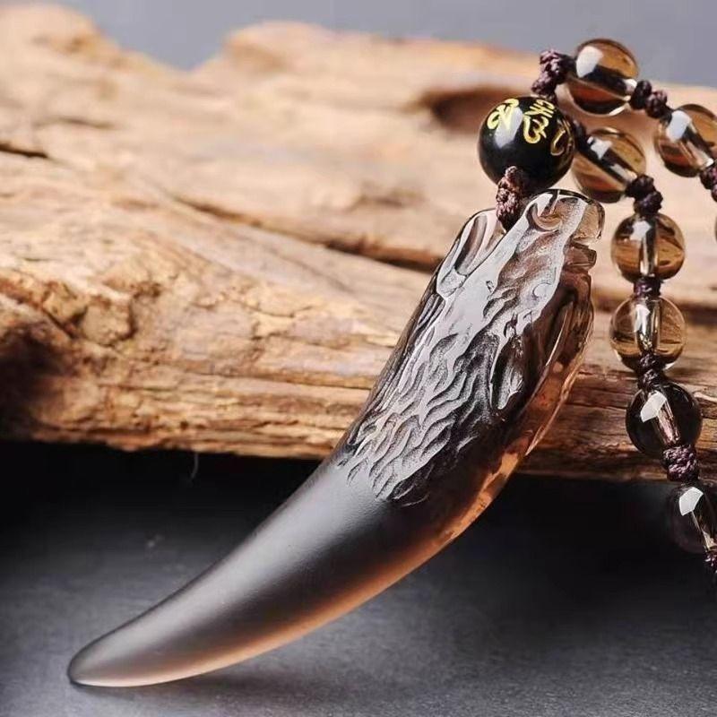 Natural Obsidian Wolf Tooth Pendant Men's Wolf War Icy Obsidian ...