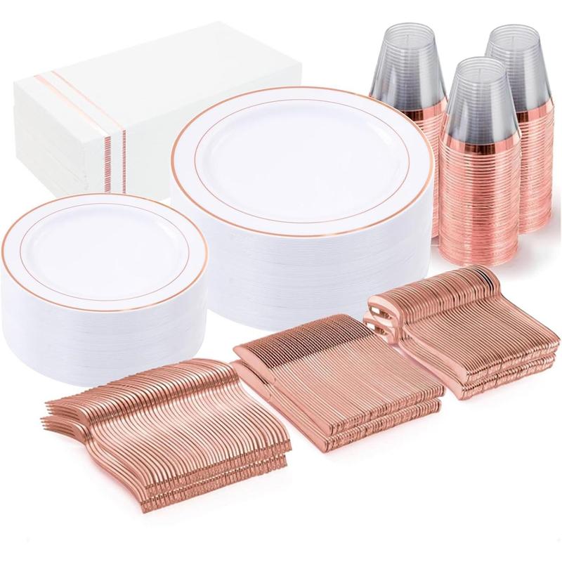 350 count Rose Plastic Plates - Disposable Rose Dinnerware Sets ...