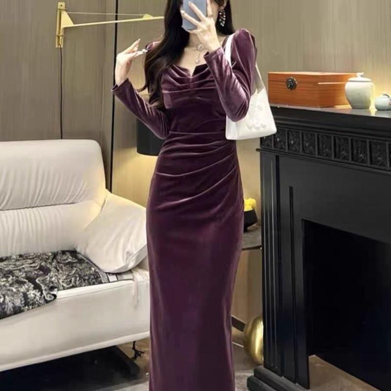 Gaun Ungu, Fesyen, untuk Wanita, Kurus dan Seksi, Gaya Bodycon ...