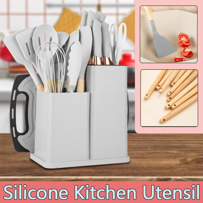 19PCS Silicone Knife Set With Storage Bucket Cooking Tools Heat ...