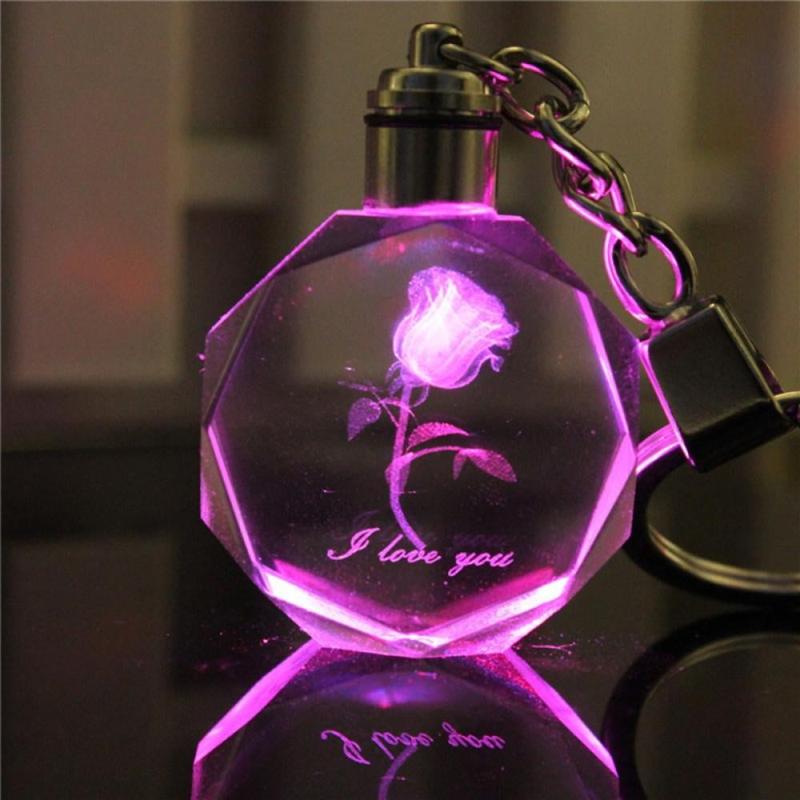 3D Crystal Keychain Engraving Luminous Couple Key Chain Birthday ...