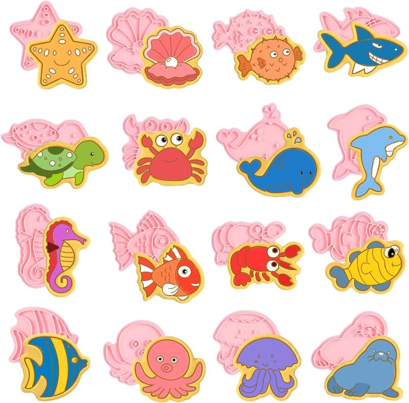 16 count Under The Sea Cookie Set, Cookie Cutters with Plunger Stamper ...