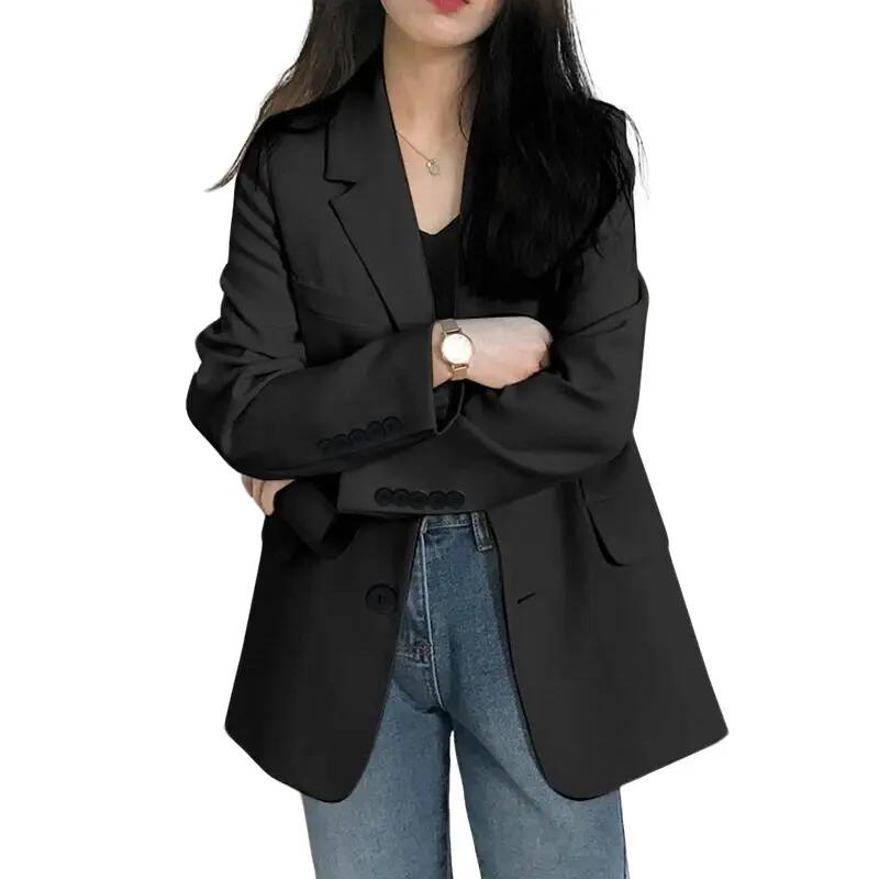 Blazer 4 warna pepejal dengan poket, kasual, Korea, England Putih ...