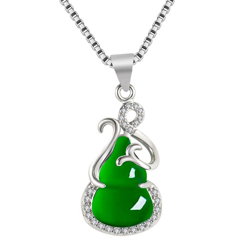 Korean Style New White Gold Plated Green Stone Calabash Pendent ...