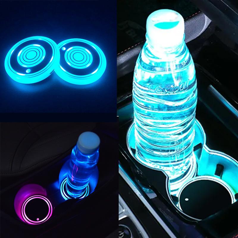 2Pc Led Car Cup Holder Bottom Pad LED Light Cover Trim Atmosphere ...