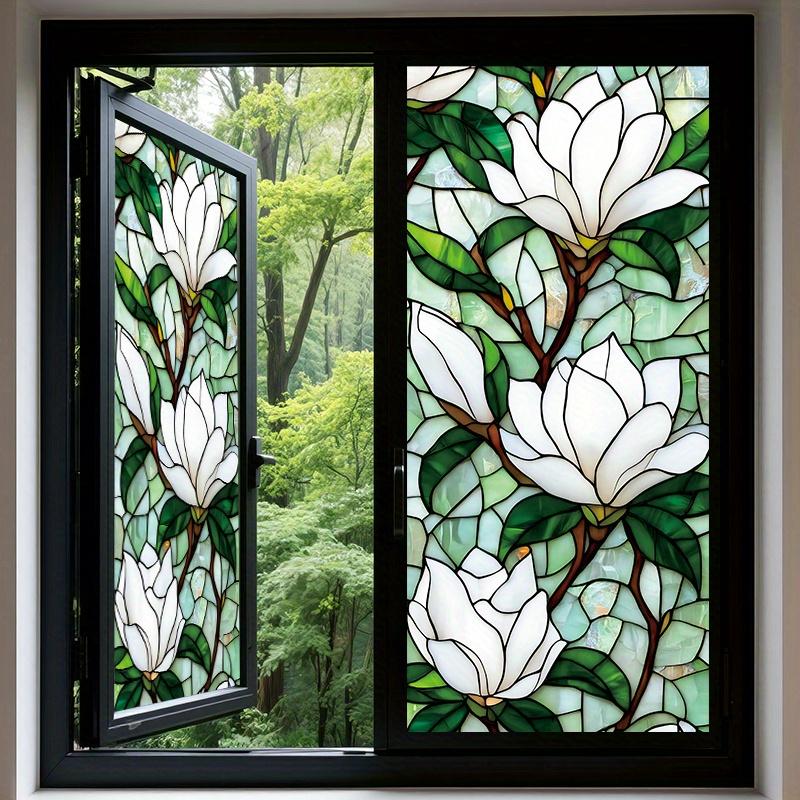 1 Roll 2D White Magnolia Floral Print Window Film, 17.72×39.37inch ...