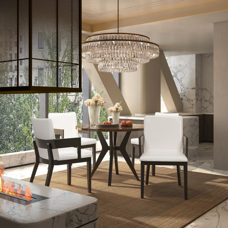 Modern Black Wood & White Glossy PU Leather Upholstered Dining Chairs ...