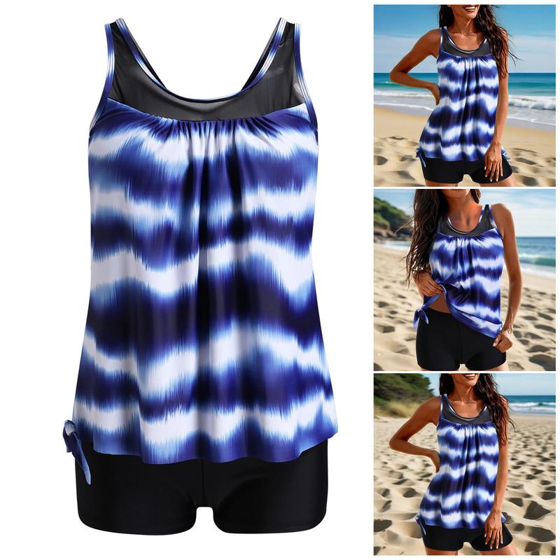 2Pcs/Set Summer Tankini Set Gradient Color Sling Tops High Waist ...