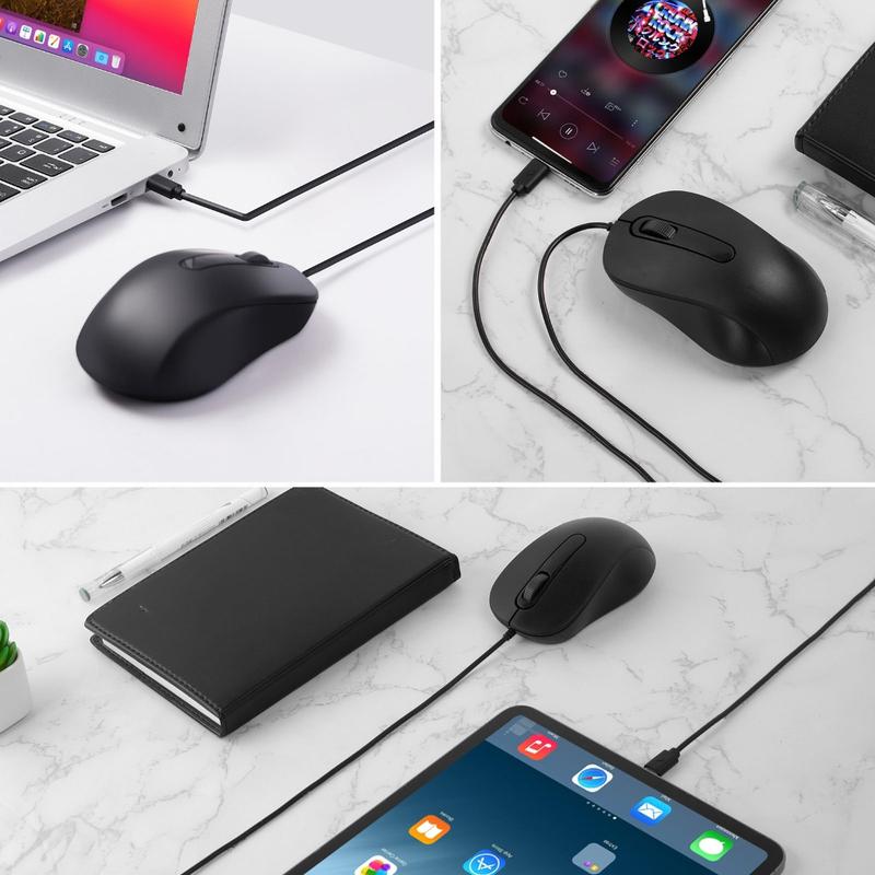 Type C Mouse Ergonomic USB C Mice for Gaming 3 Buttons 1000DPI ...