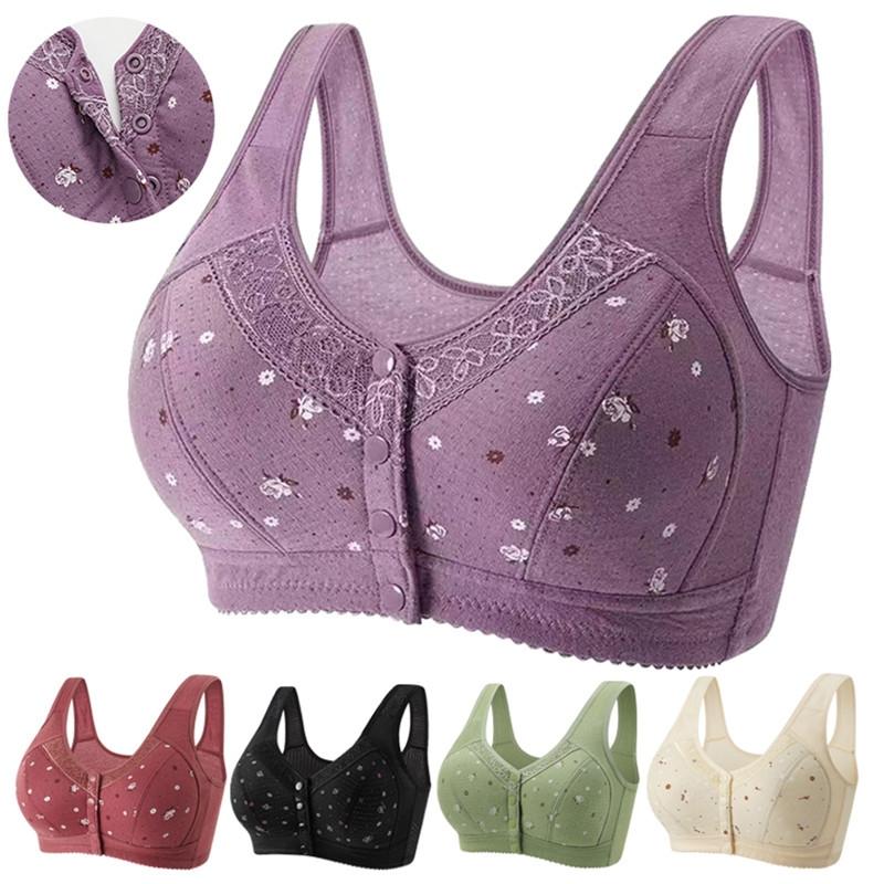 Women Front Button Bra Large Size Thin Brassiere Mother's Cotton ...