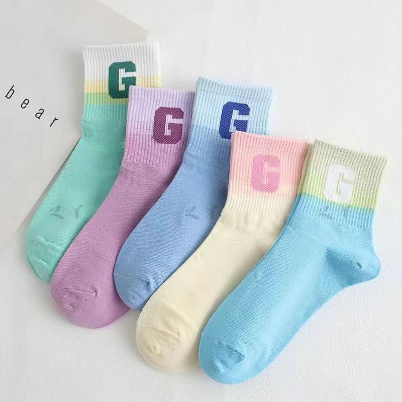 5 pairs with pouch Gradient Cute Simple Socks Letter G fashion - TikTok ...
