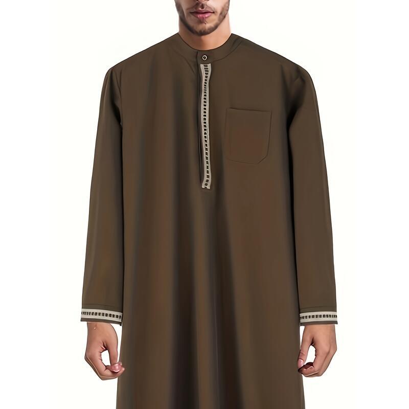 Eid Al-Adha Men's Jubba Thobe Band Collar Moroccan Saudi Kurta thobe ...