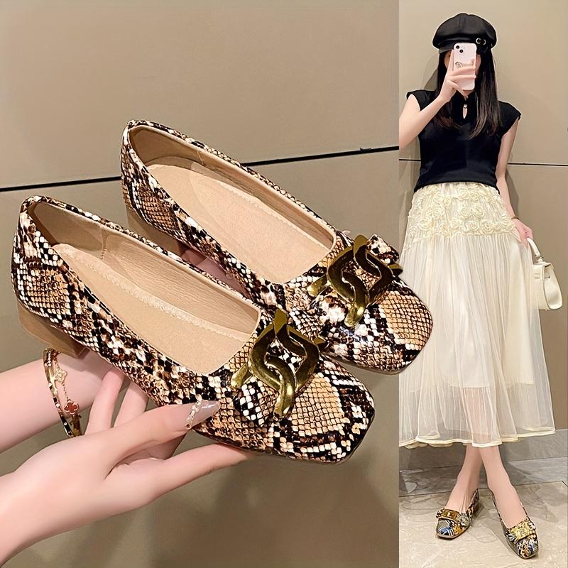 Women's Snake Print Flats with Metallic Buckle Detail - Square - TikTok ...