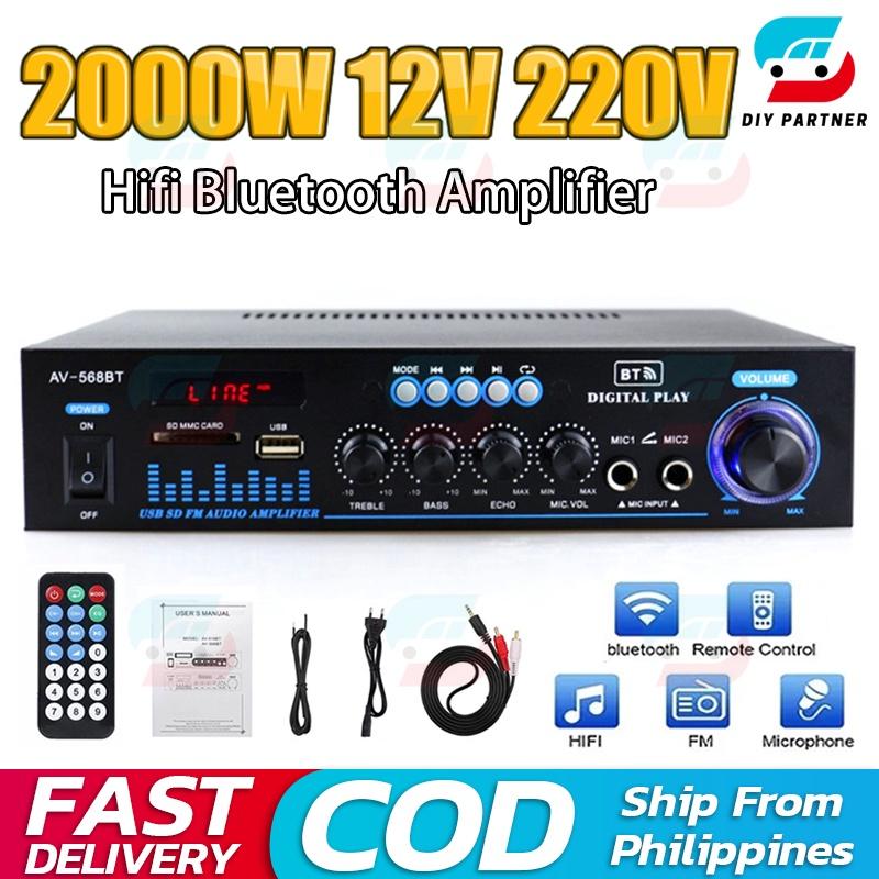 12V 220V 2000W 2-channel D-level HIFI Bluetooth 5.0 power amplifier ...