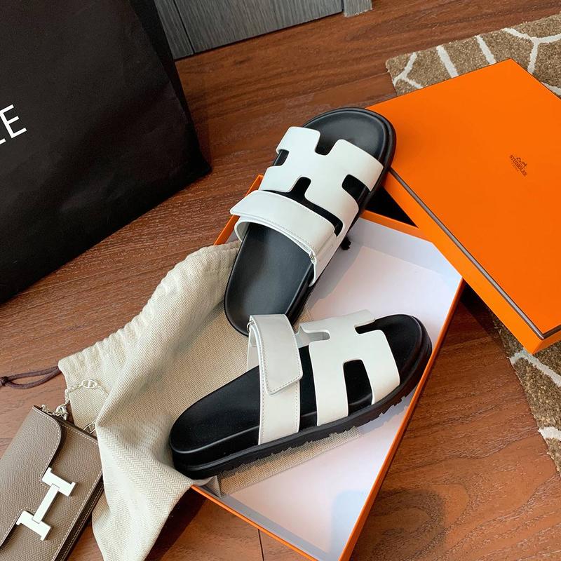 Slippers women's leather Velcro casual thick sole H slippers - TikTok ...
