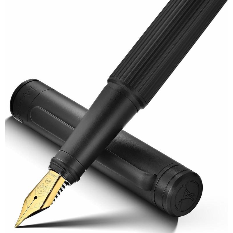Matte Black Fountain Pen, Exquisite Vertical Grooving Design, Ink ...