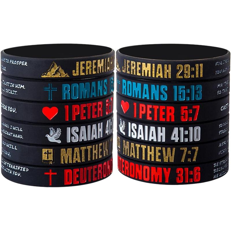 6 count Rubber Wristbands - Christian Scripture Bracelets for Men Women ...