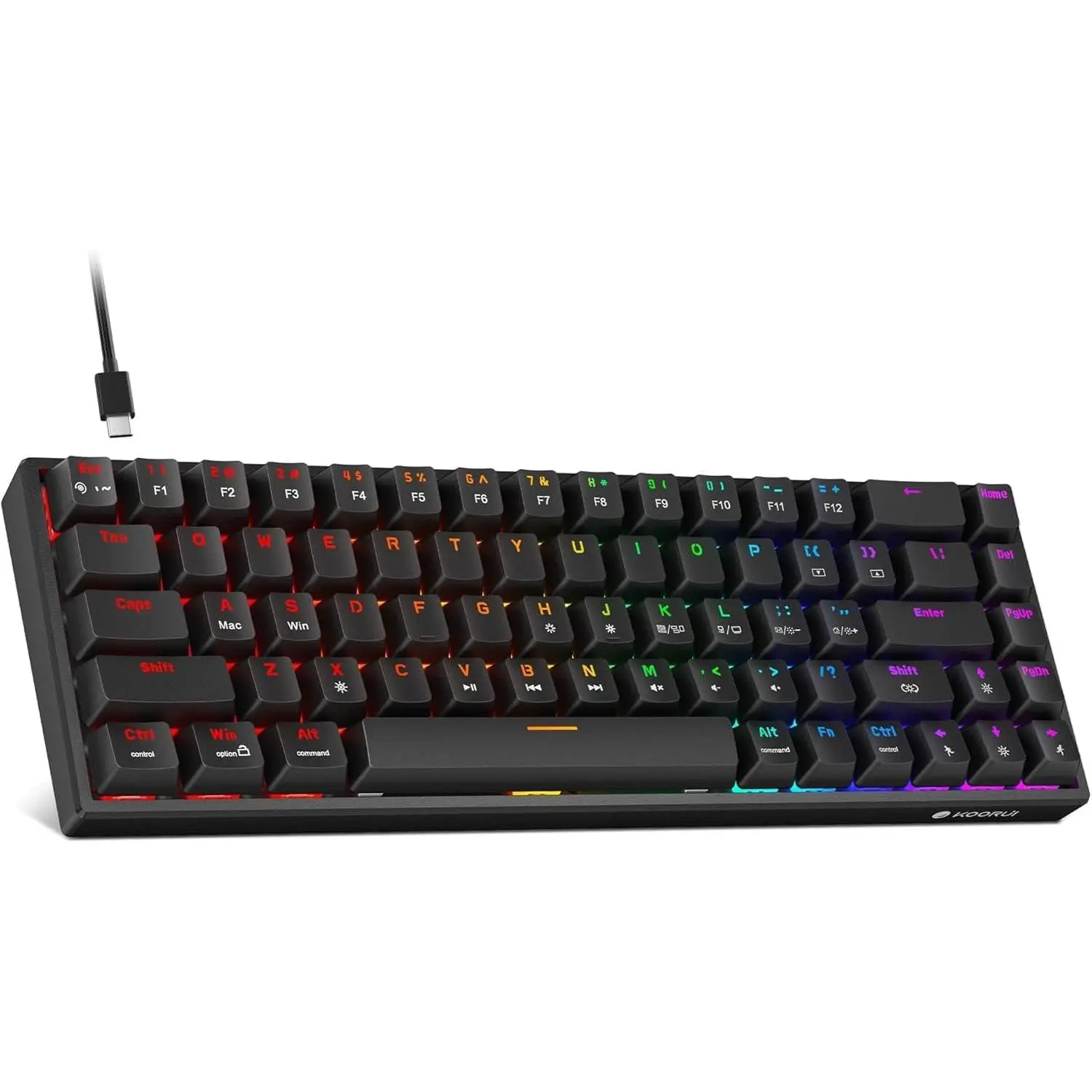 Wired Portable 60% Mechanical Feeling Gaming Keyboard,RGB LED Backlit ...