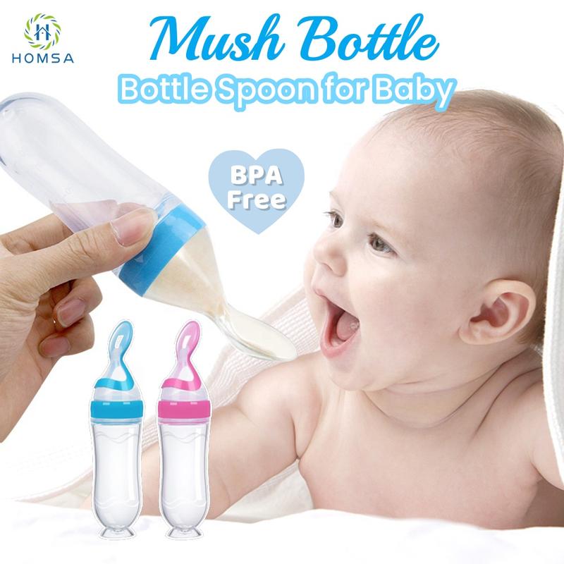ForU Baby Mush Bottle Feeding Spoon Infant Soft Silicone Squeezing ...