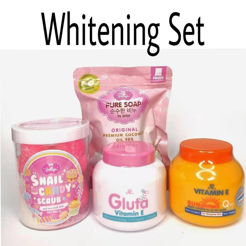 4 IN 1 BODY WHITENING SET SCRUB+SOAP+GLUTA CREAM+SUN PROTECT - TikTok ...