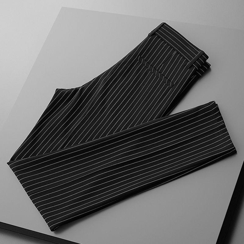 Seluar Sut Berjalur, Tebal Draping, Slim Fit, Seluar Kasual Tirus ...