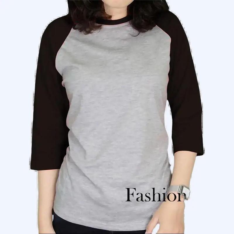 Kaos Raglan Wanita Polos Lengan 3/4 Oblong Santai Crew Neck - Shop ...