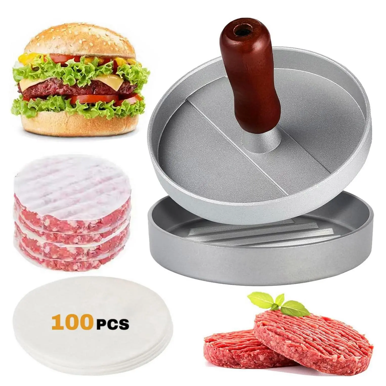 Non-stick Burger Patty Press (1 Piece), Food Press Patty Maker With Pie ...
