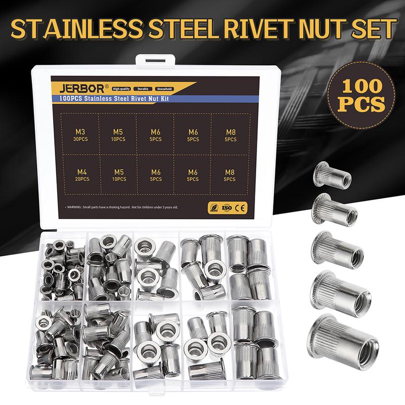100PCS Stainless Steel Rivet Nuts Set Nutserts Threaded Insert - TikTok ...