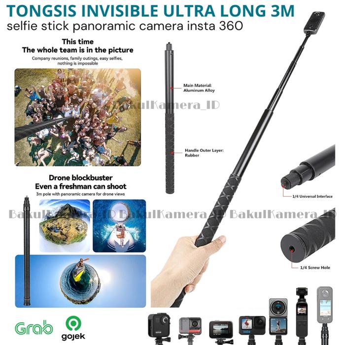 Jual Tongsis Ultra Long Invisible Selfie Stick 3M for Insta360 GoPro ...