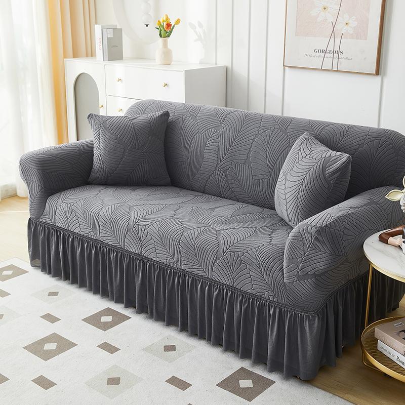 Leaf Pattern Sofa Cover with Ruffle, 1 Count Dustproof Sofa Slipcover ...