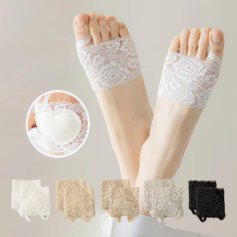 2pcs Half Sock Slippers Hollow Out Mesh Breathable Lace Forefoot ...