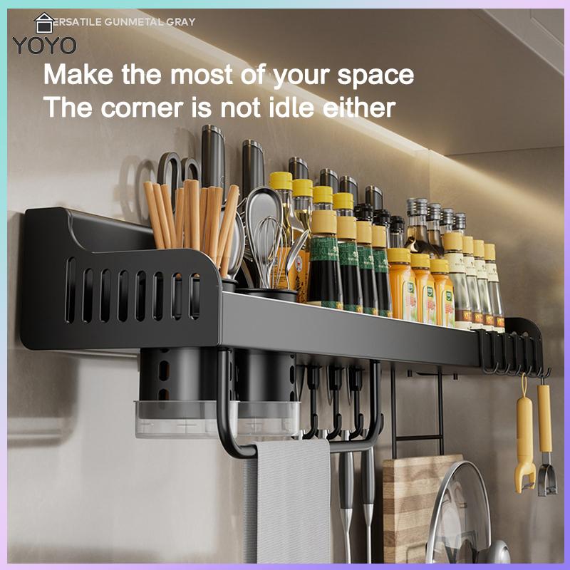 Wall Mounted Kitchen Hanging Rack Spice Storage Holder Kitchen - TikTok ...