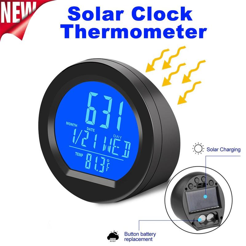 Solar Car Clock For Dashboard Digital LCD Clock Interior Temperature ...