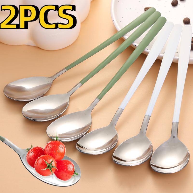 2Pcs High Aesthetic Stainless Steel Spoon Household Anti Slip Handle ...