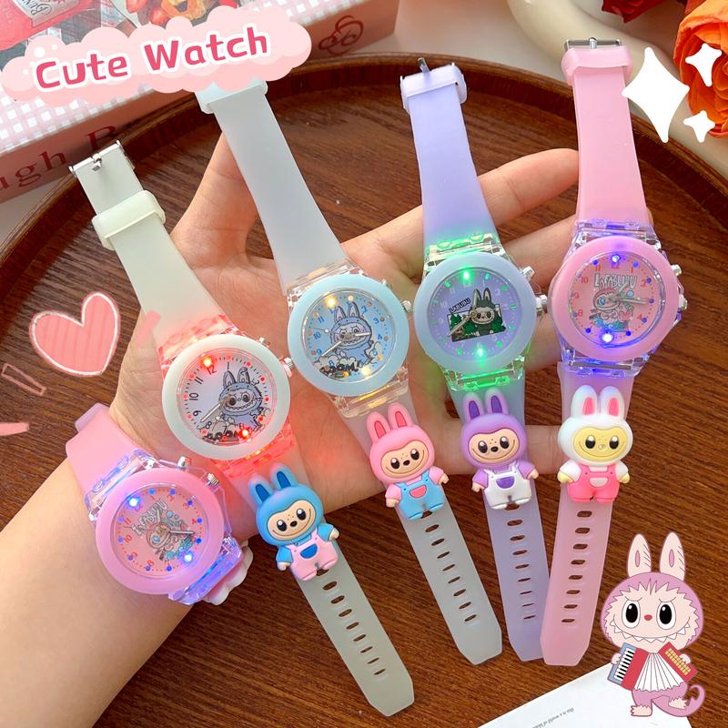 Labubu Luminous Watch with LED Light 3D Silicone Doll Strap Quartz ...
