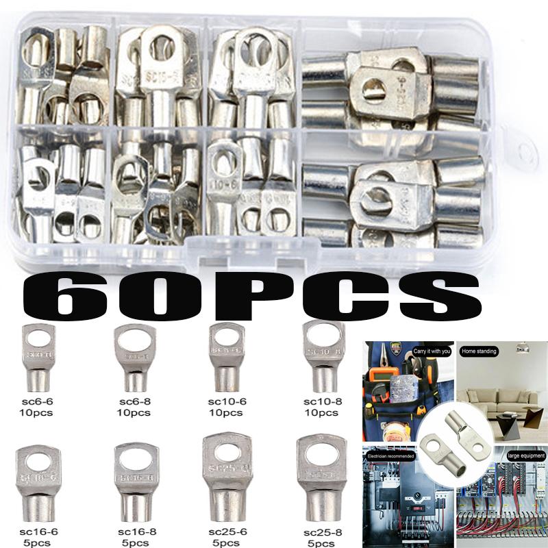 60PCS Cable Shoes Cable Lugs SC6-SC25 Tinned Copper Lug Ring - TikTok ...