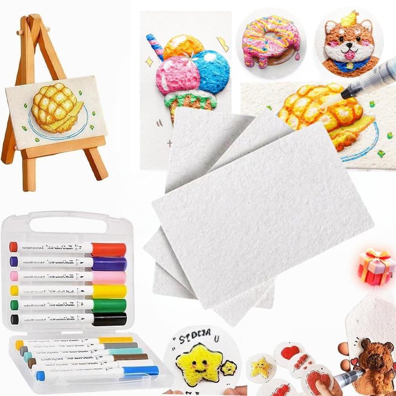 3d Drawing Magic Canvas Sponge, 10 Foam Paint Paper & 12 Markers & 1 ...
