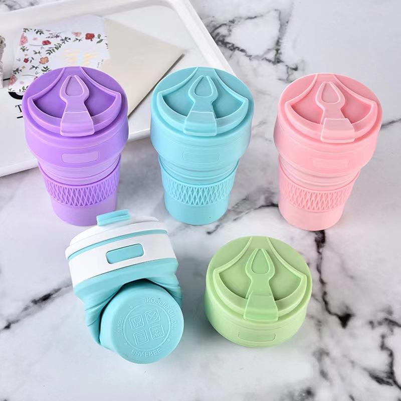 Silicone Folding Cup Collapsible Mug with Cover Coffee Travel Outdoors ...