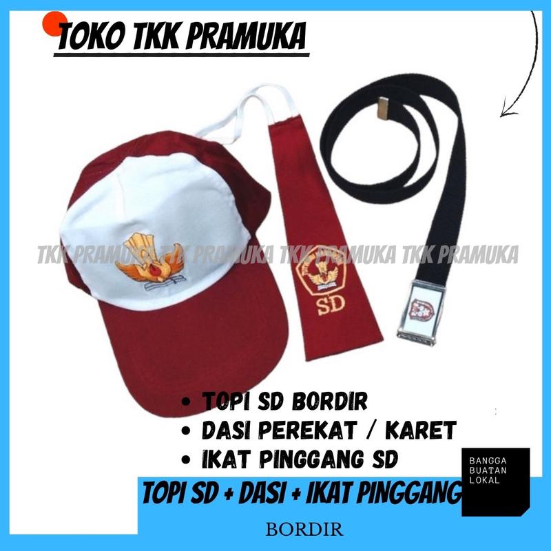 Topi merah putih SD + Dasi Perekat SD / Dasi karet SD + Ikat - Shop ...
