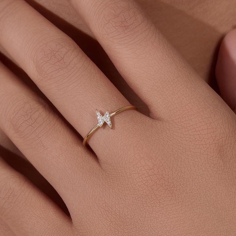 Trendy Lightning Ring 925 Sterling Silver Gold Plated White CZ For ...